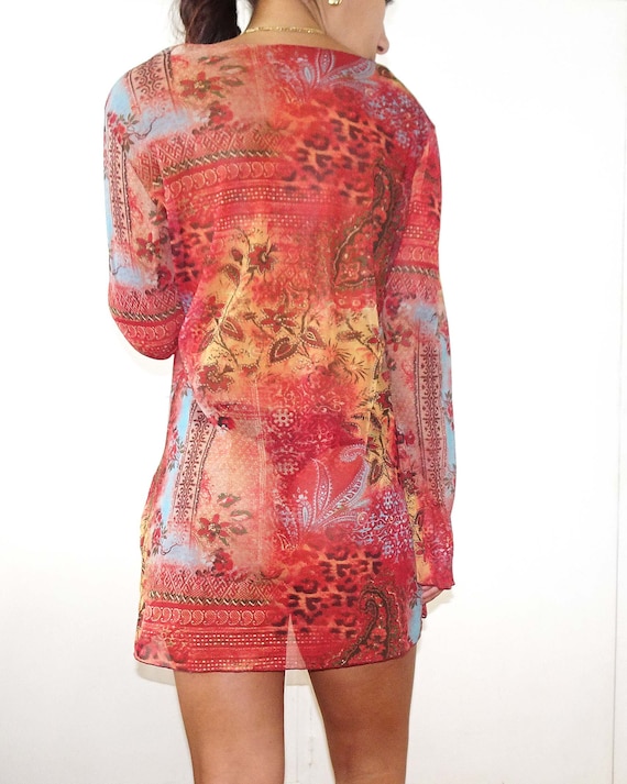 2000s // Vintage transparent red mesh tunic // Y2K - Gem