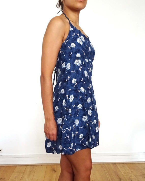 2000// robe bleue courte à fleurs vintage - Gem