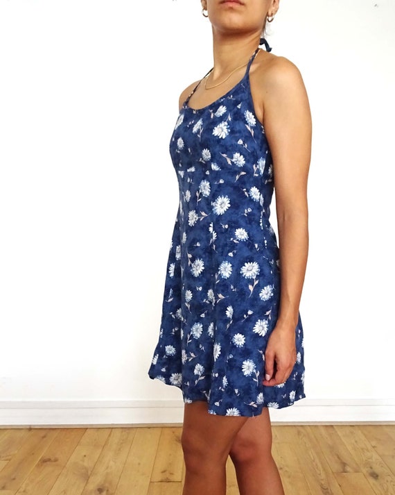 2000// robe bleue courte à fleurs vintage - Gem