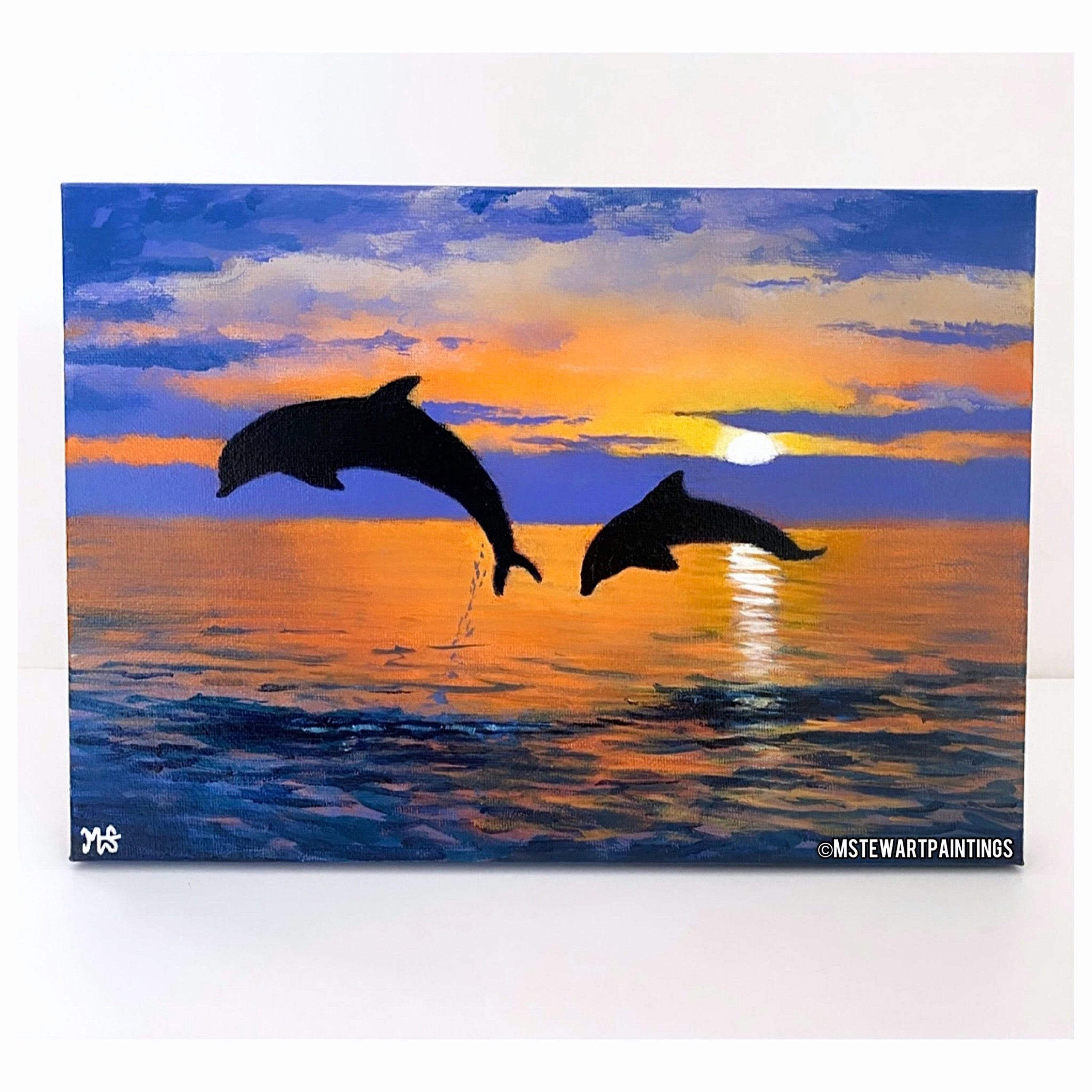 Dolphin Sunset Painting: Original Acrylic Landscape Art - Etsy