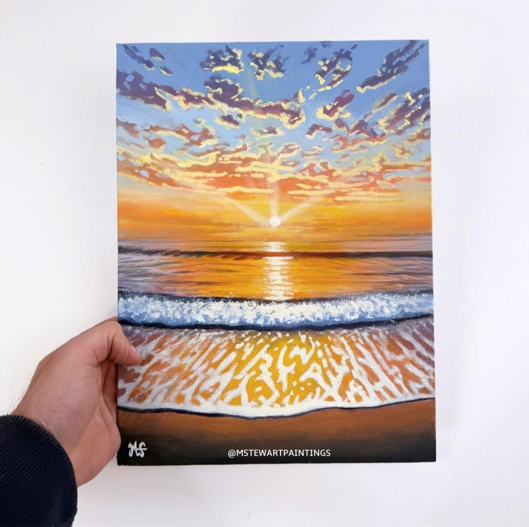 Ibiza Sunset Beach Acrylic Painting: Original Seascape Wall Art (11.9x8 ...