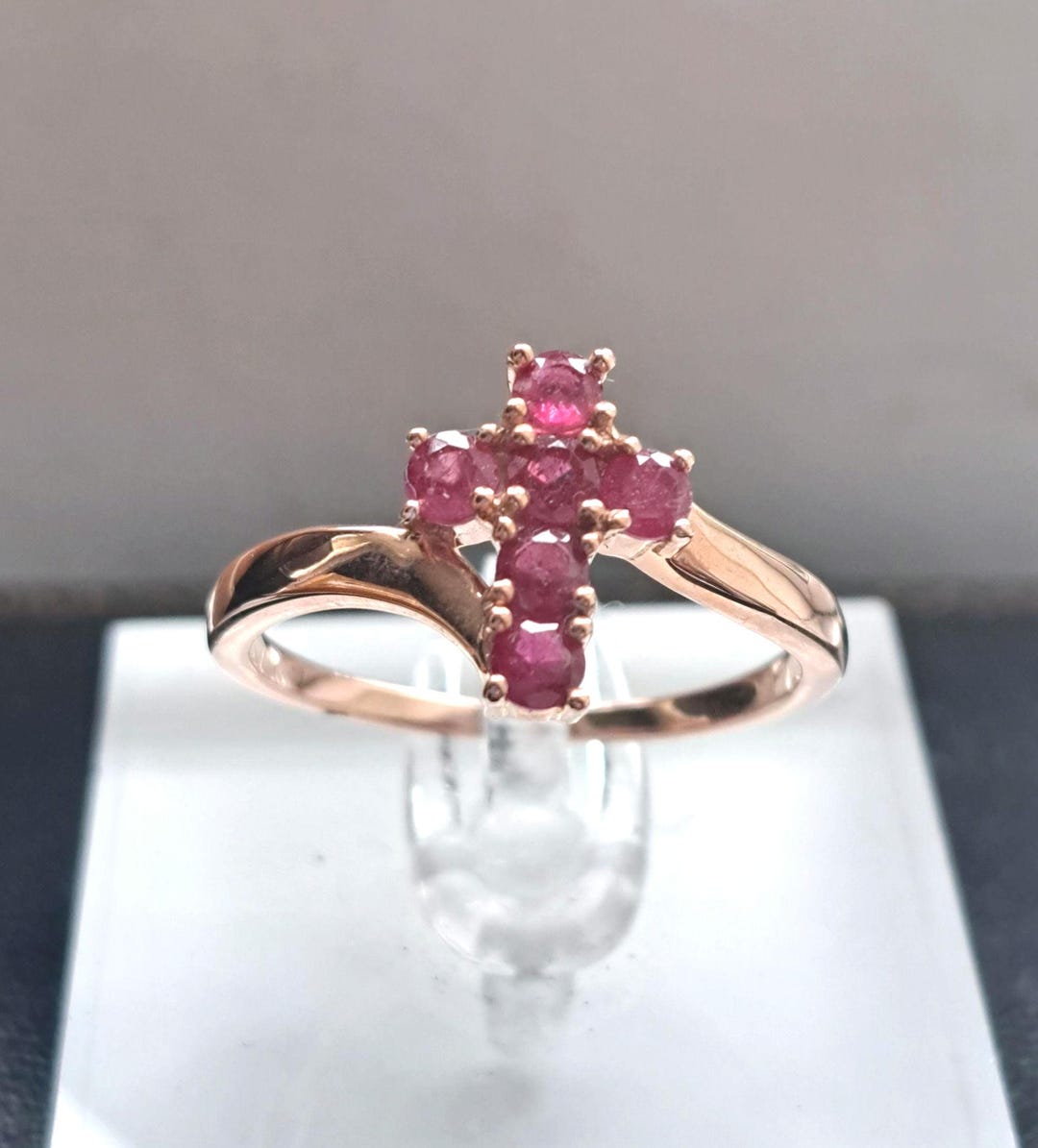 Sterling Silver Rose Gold Vermeil Ruby Cross Ring - Etsy