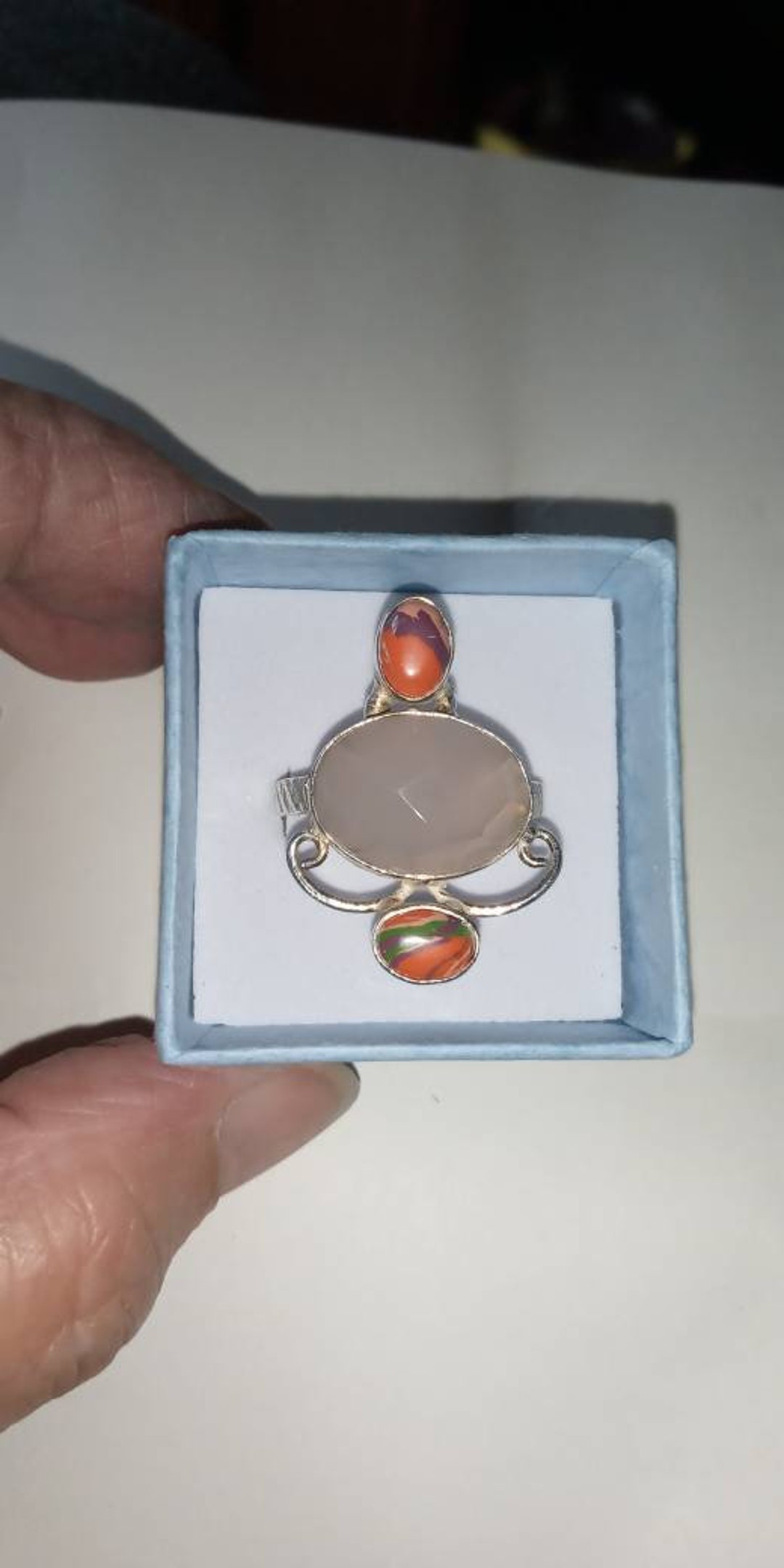 Sterling Silver Rose Quartz and Snakeskin Jasper Ring - Etsy UK