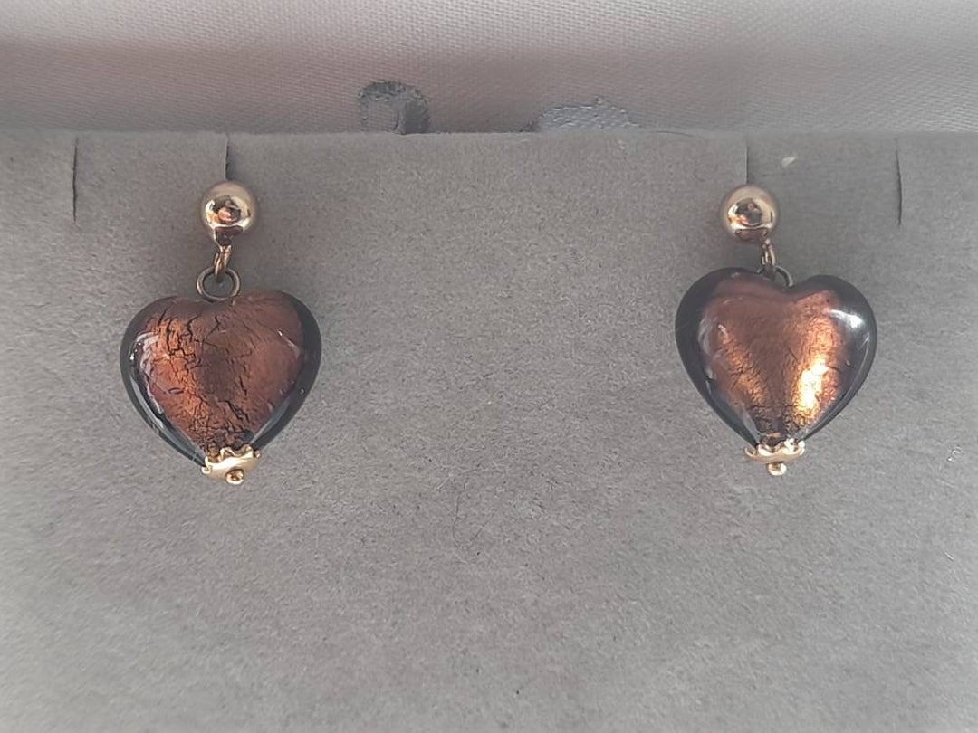 Vintage 9ct Gold Murano Glass Heart Earrings - Etsy