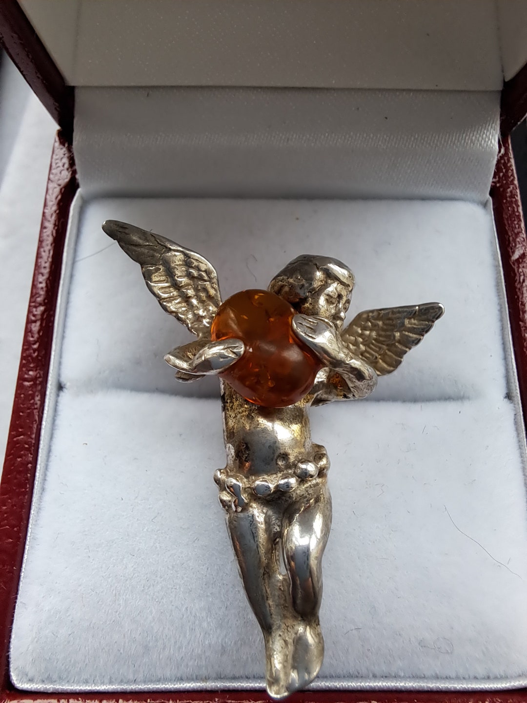Vintage Sterling Silver Amber Cherub Pin Brooch - Etsy
