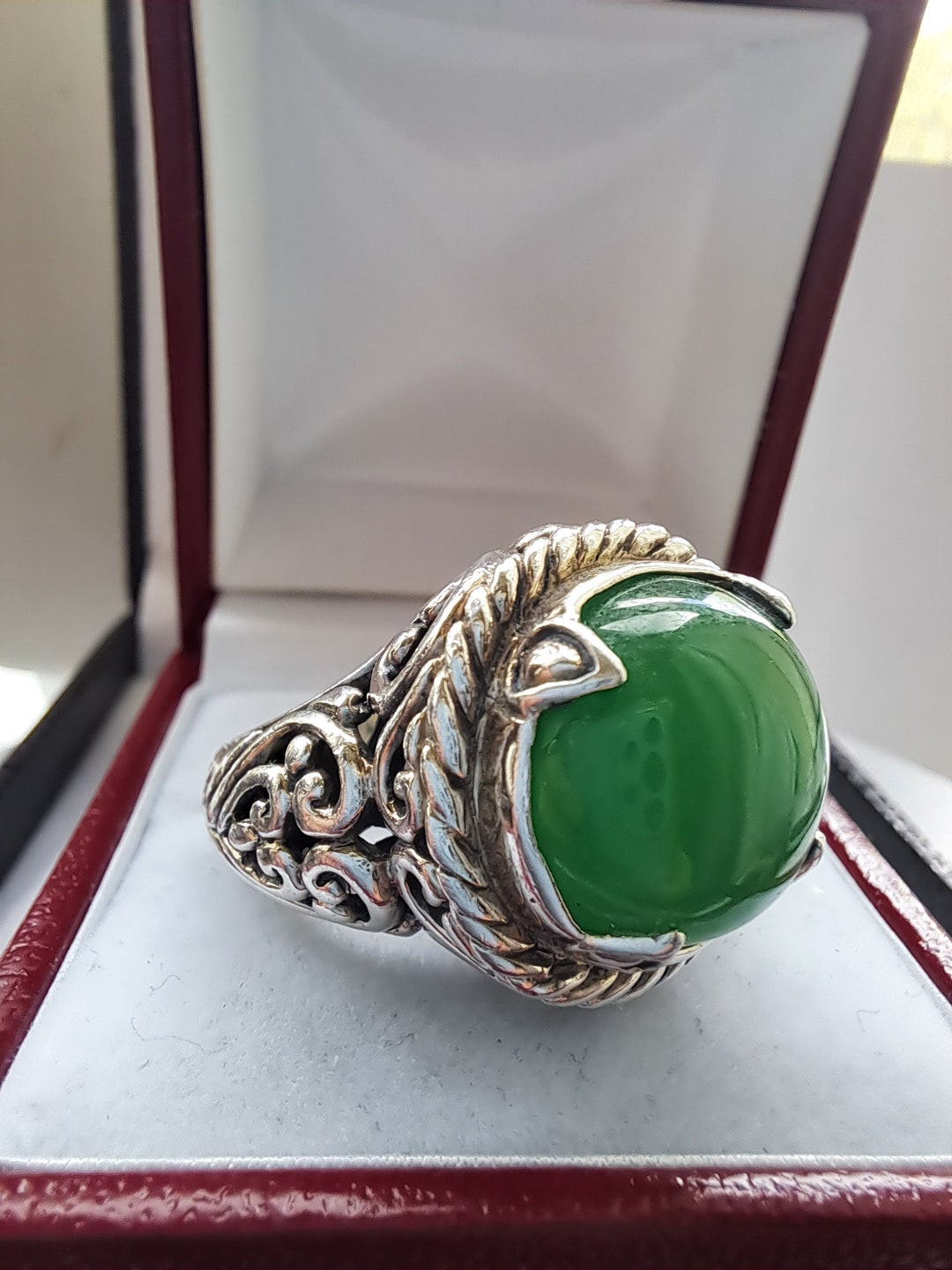 Vintage Hallmarked Sterling Silver Jade Ring - Etsy