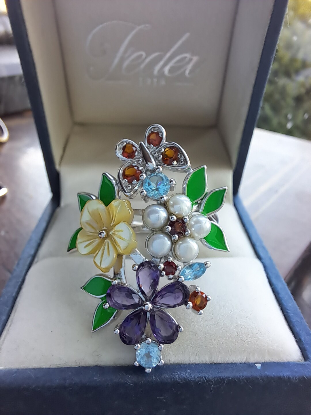 Beautiful Sterling Silver Multi Gem Floral Ring - Etsy