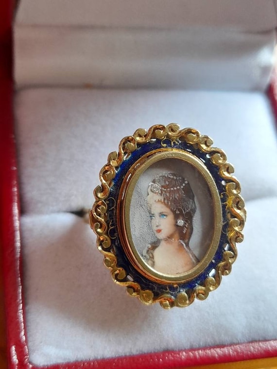 Antique 18ct Gold Miniature Portrait Ring: Italian Di… - Gem