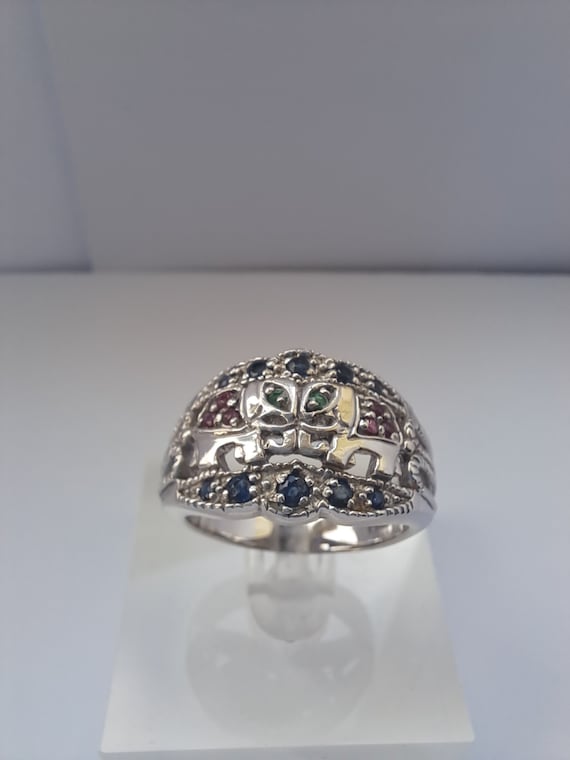 Vintage Hallmarked Sterling Silver Multi Gemstone Ring - Gem