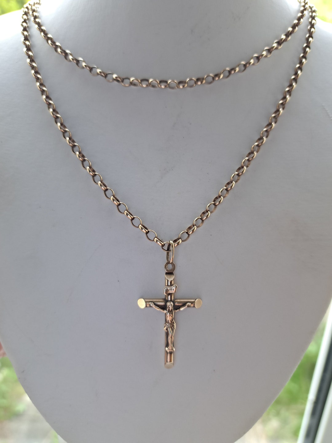 Vintage Hallmarked 9ct Gold Crucifix With 34 Inch Chain - Etsy
