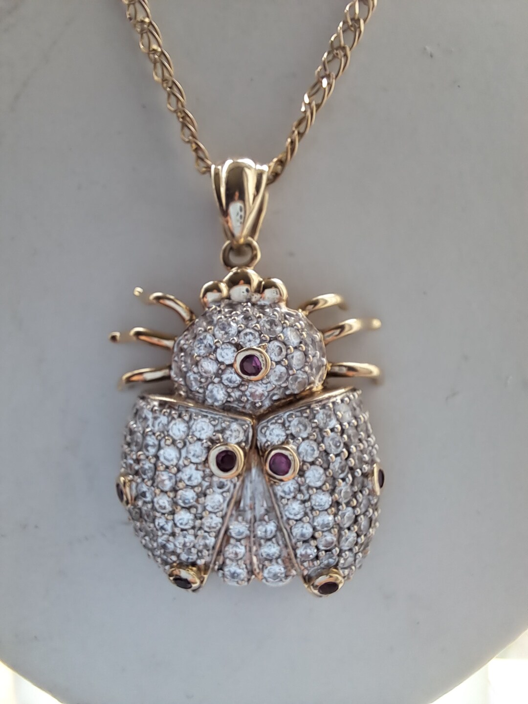 Vintage Hallmarked 9ct Gold Gem Set Ladybird Pendant With Chain - Etsy