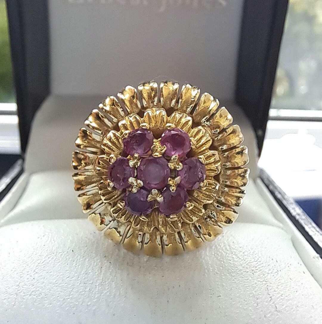 Antique Italian 18ct Gold Ruby Flower Ring - Etsy