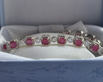 Ruby Link Bracelet/ Ruby Bracelet/ Ruby / Sterling Silver Bracelet ...