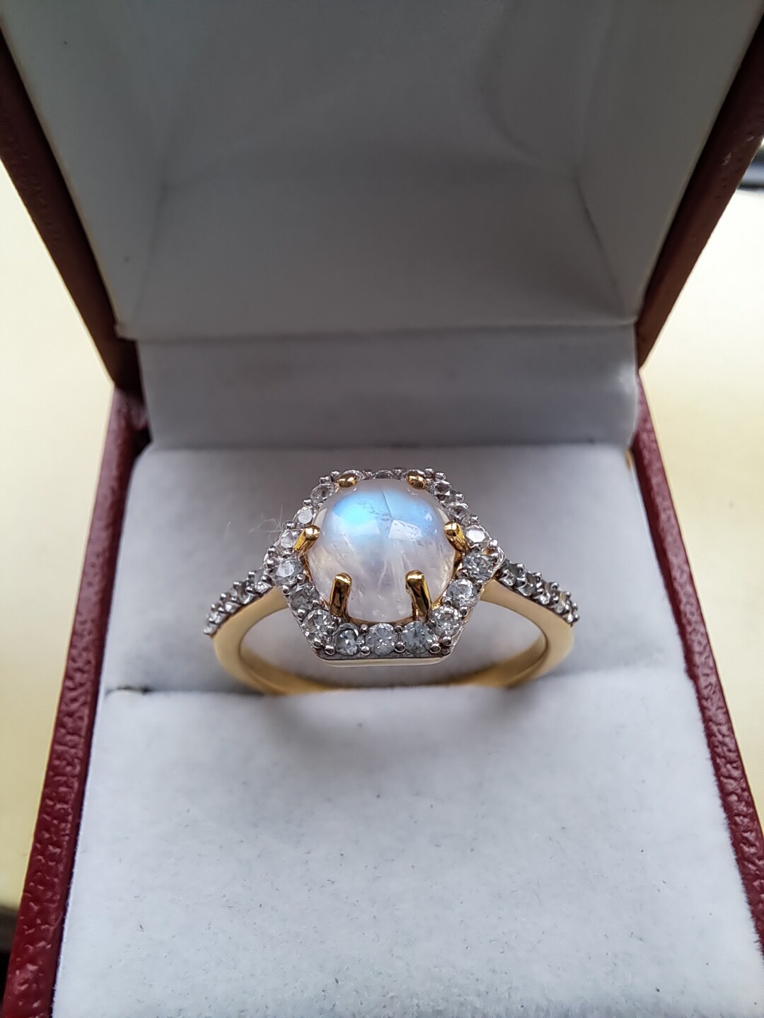 Pretty Sterling Silver Vermeil Rainbow Moonstone Ring - Etsy UK
