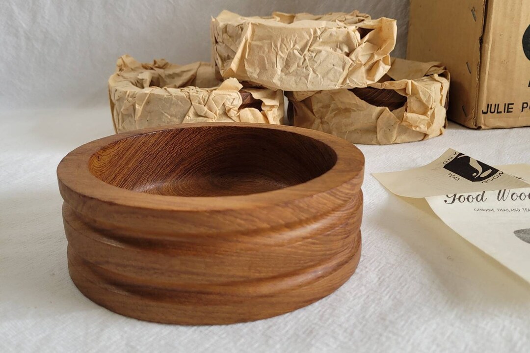 MCM Julie Pomerance Thailand Teak Salad Bowls Set of 4 Boho Brand New ...