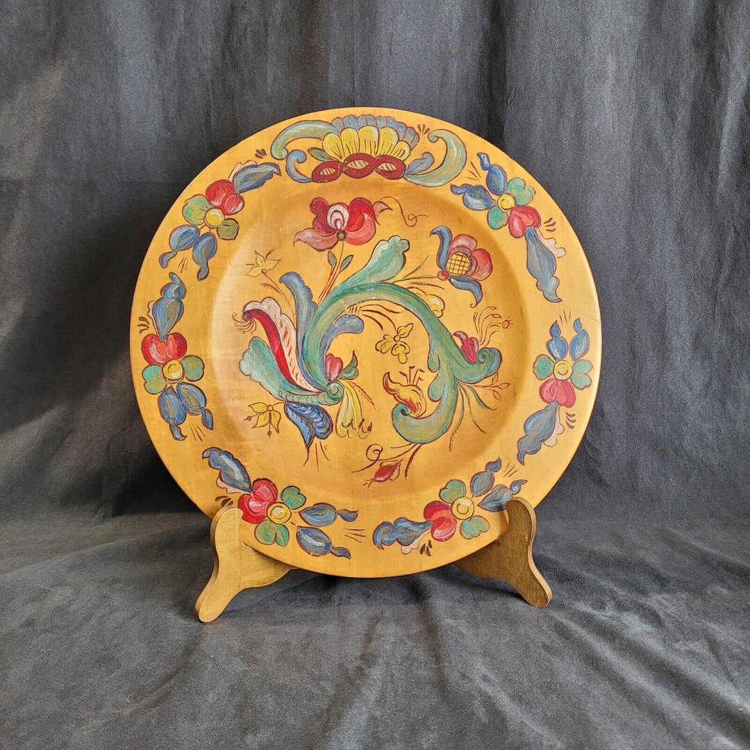 Large 16 Hand Painted Tole Wood Tray Wall Art Signed Folk Art Cottage ...