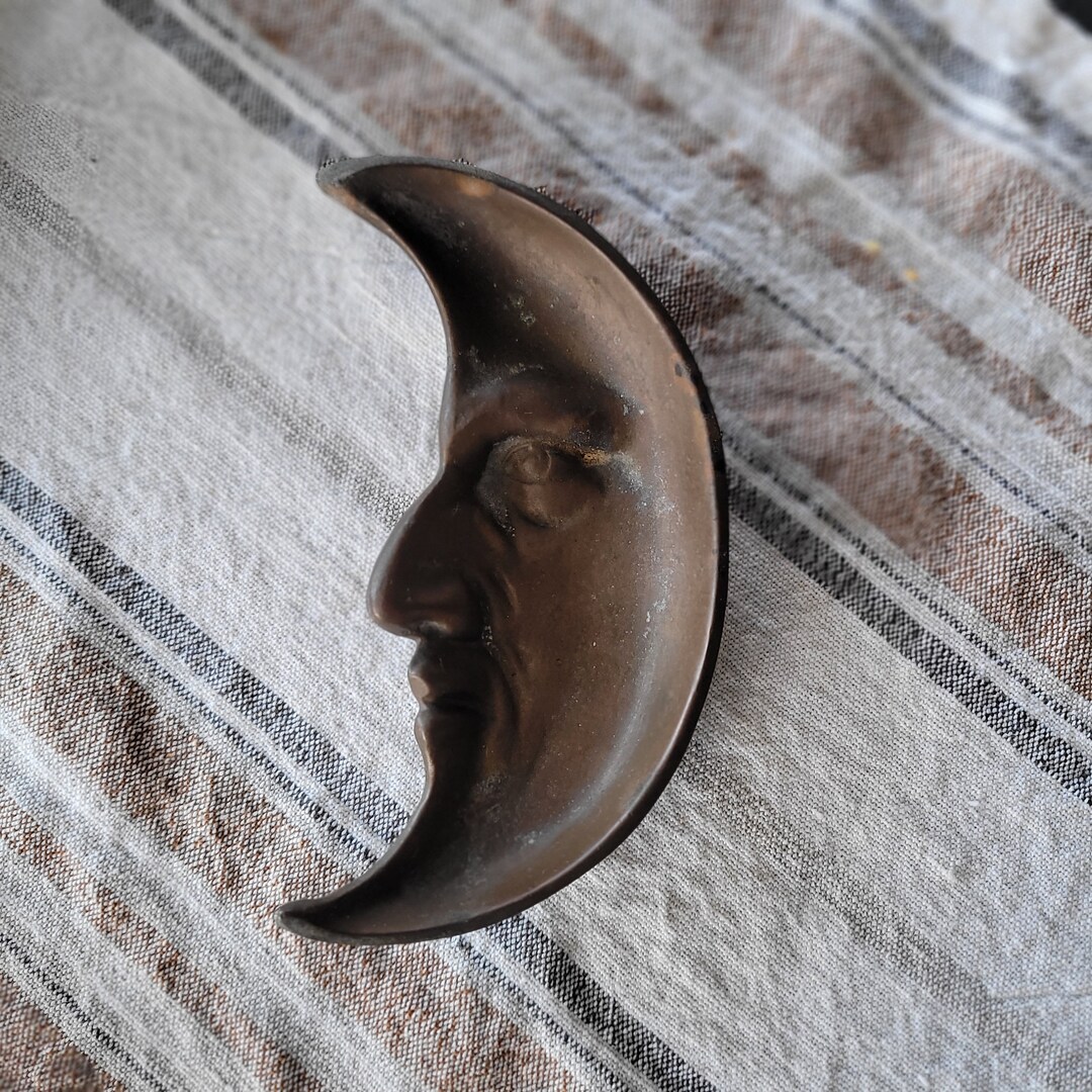 Brass Tray Celestial Man in the Moon Face Trinket Dish Art Tray Half ...