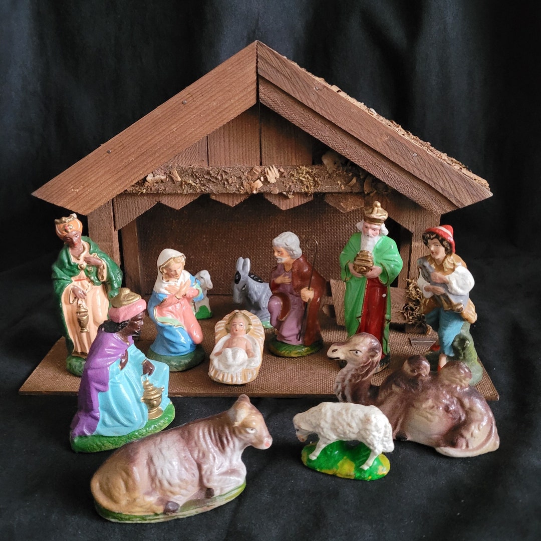 Nativity Set West Germany 1940s Classic German Hand Painted Paper Mache ...