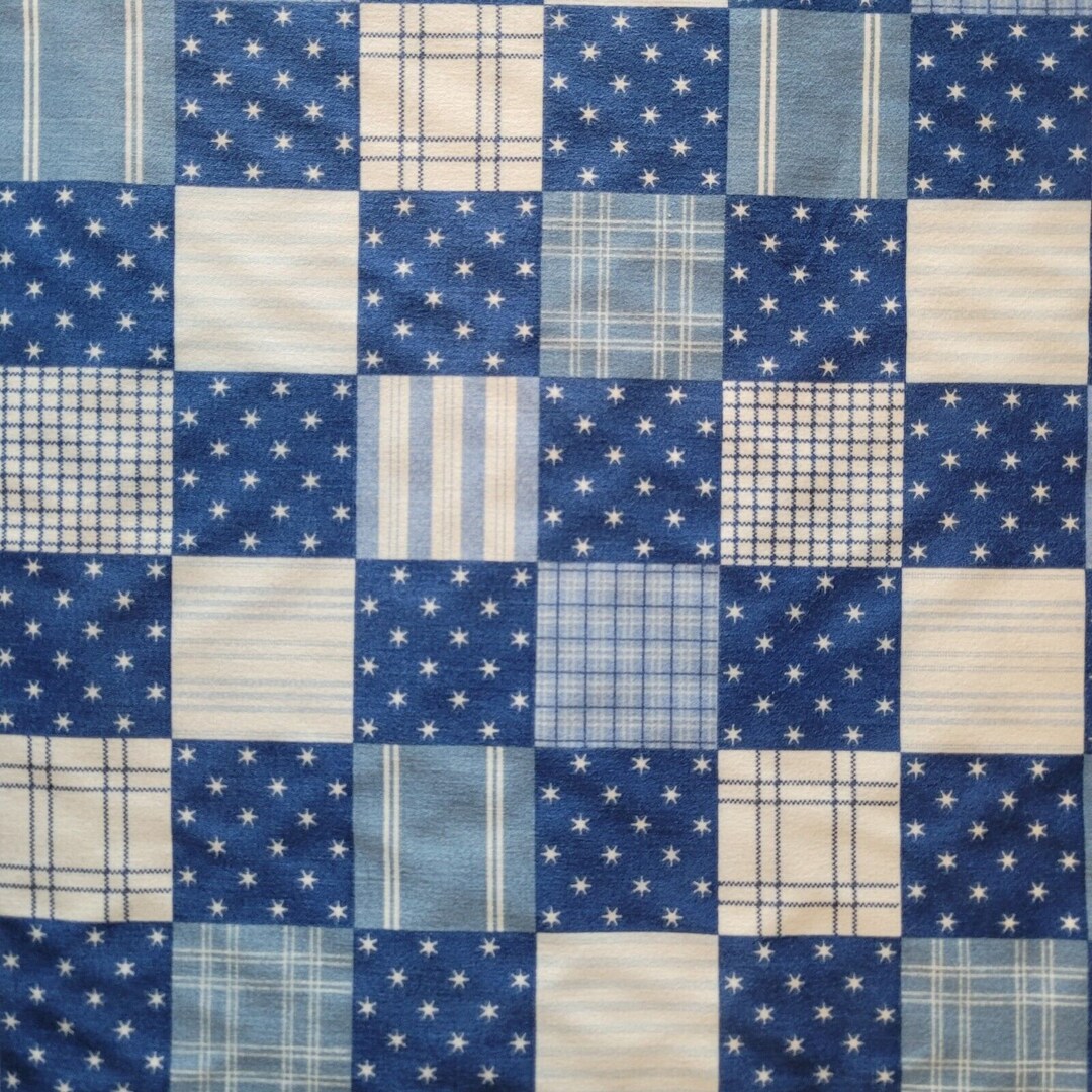 Blue White Cotton Fabric Square Check Plaid Star 3 Yards X 54"vintage ...