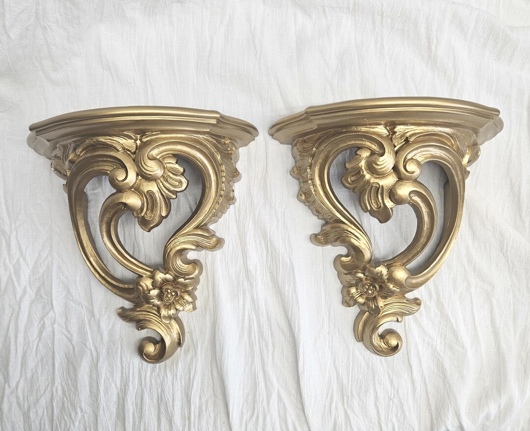 Set of 2 VTG Homco Wall Floating Shelf Florentine Style Ornate Gold ...