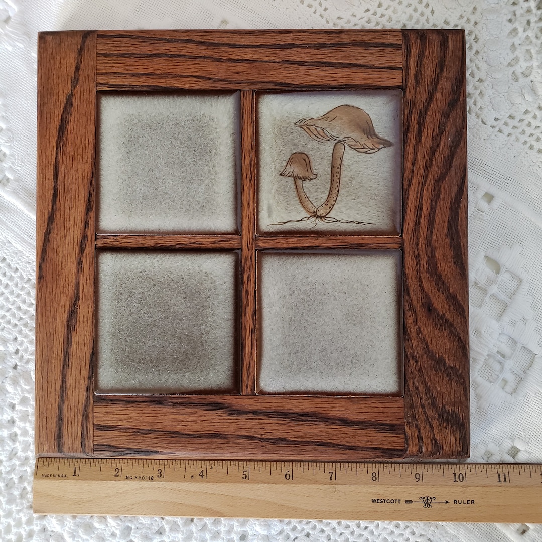 Mushroom Ceramic Pottery and Oak Wood Kitchen Trivet Fairycore ...