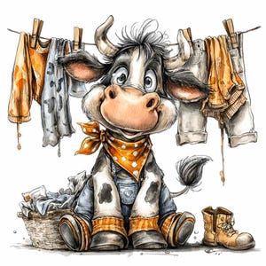 15 PNG Funny Laundry Cow Farmhouse Clipart, Kitchen Decor - Etsy