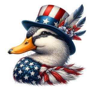 12 PNG Patriotic Duck 4th of July Sublimation, American Flag Duckling ...