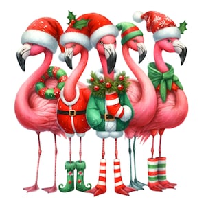 Christmas Flamingos Clipart, 12 Festive Holiday Flamingo PNG, Santa and ...