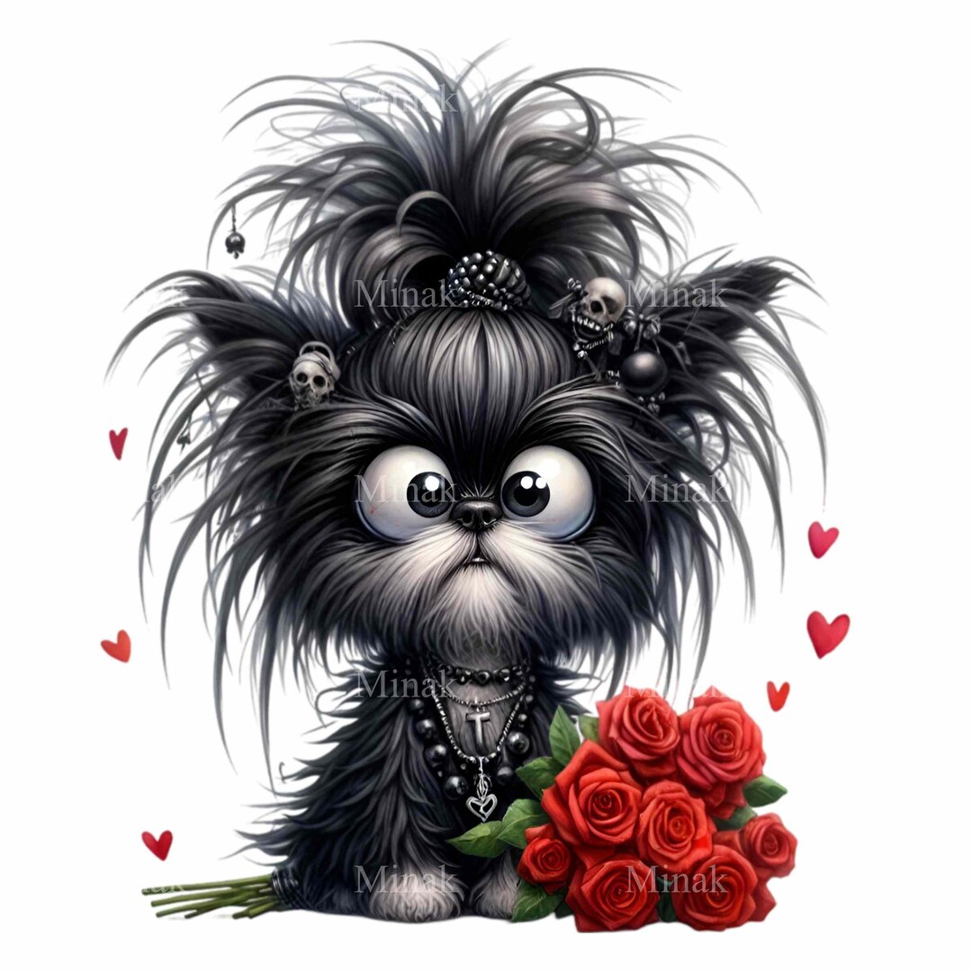 12 PNG Goth Dog With Roses Clipart – Funny Black Puppy PNG – Cute ...