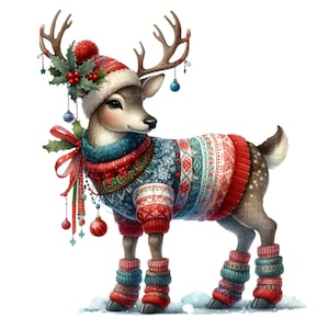 Festive Christmas Reindeer Clipart PNG 12 Adorable Holiday Reindeer ...