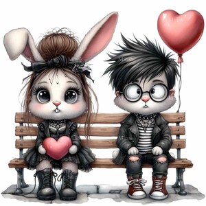Gothic Bunny Couple PNG Clipart 12 Adorable Bunnies With Heart Balloon ...