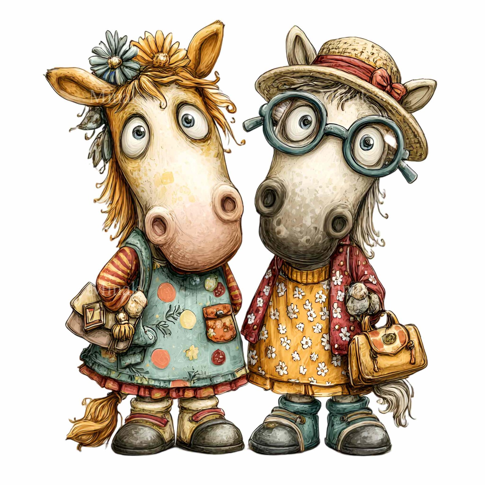16 PNG Horse Duo Clipart – Cute Dressed Horses PNG – Farm Animal Art ...