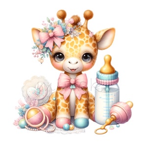 Giraffe Clip Art, Baby Bottle Clipart, 10 PNG Baby Shower Newborn ...