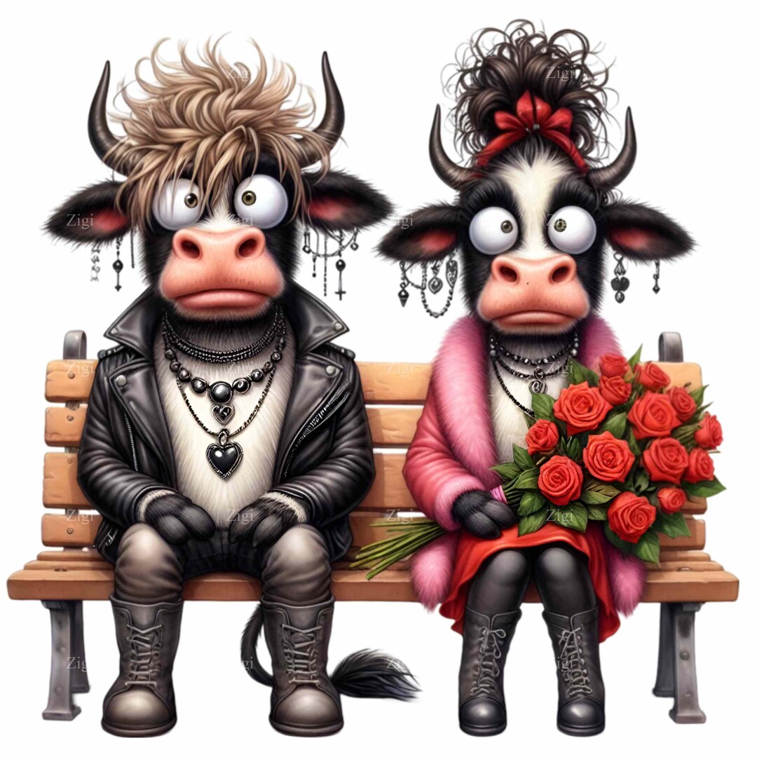 10 Quirky Cow Couple PNG Clipart - Stylish Cows in Punk and Glam ...