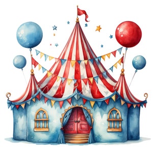 Circus Tent Clipart PNG, 10 Watercolor Vintage Circus Theme Party ...