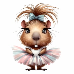 12 Cute Capybara Ballerina PNG Clipart, Adorable Capybara in Pink Tutu ...