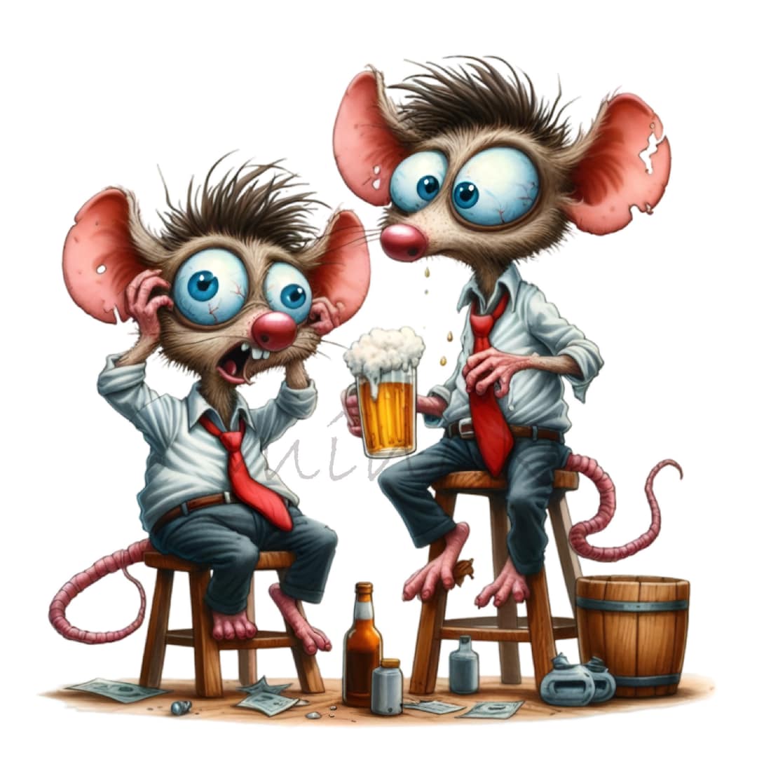 14 PNG Drunk Rats PNG – Funny Cartoon Mice With Beer and Ties – Adult ...