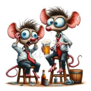 14 PNG Funny Mice Drinking Beer Clipart – Animal Humor Illustration ...
