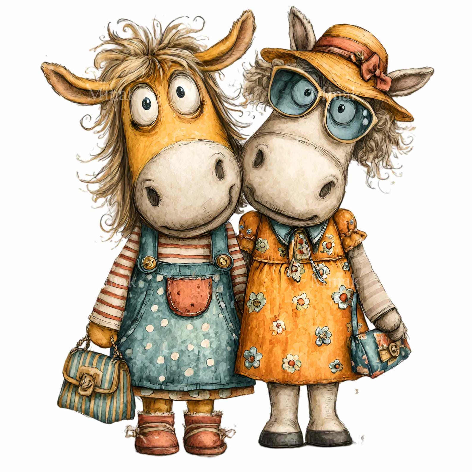 16 PNG Horse Duo Clipart – Cute Dressed Horses PNG – Farm Animal Art ...