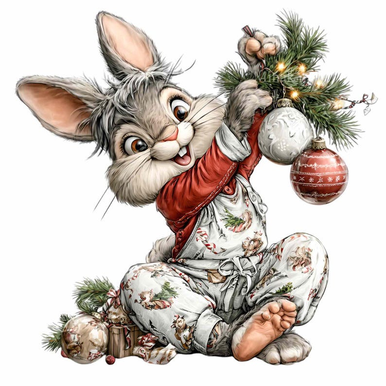 16 PNG Festive Bunny Clipart – Cute Winter Rabbit PNG – Holiday Animal ...