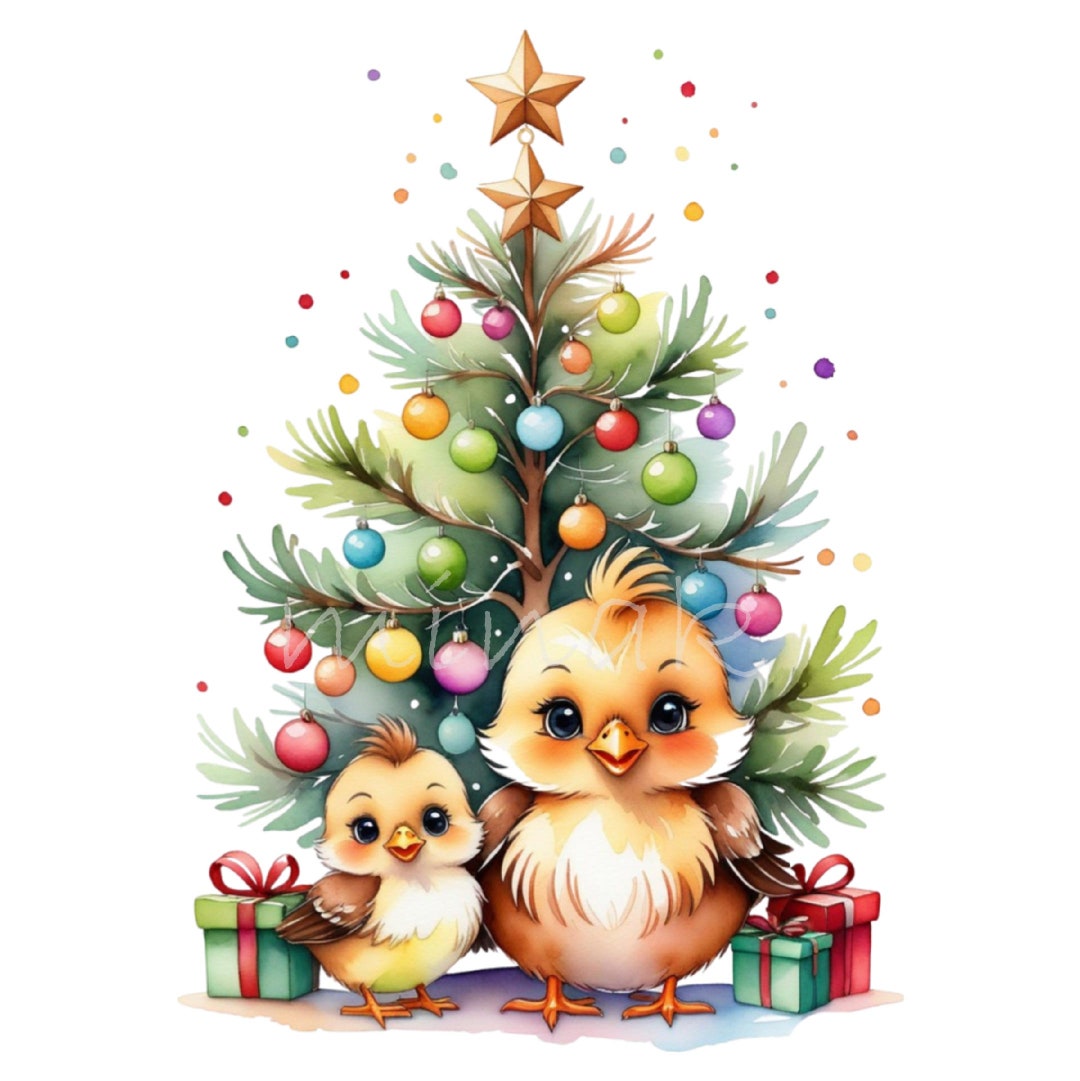Chick Clipart PNG 18 Watercolor Christmas Greeting Card - Etsy
