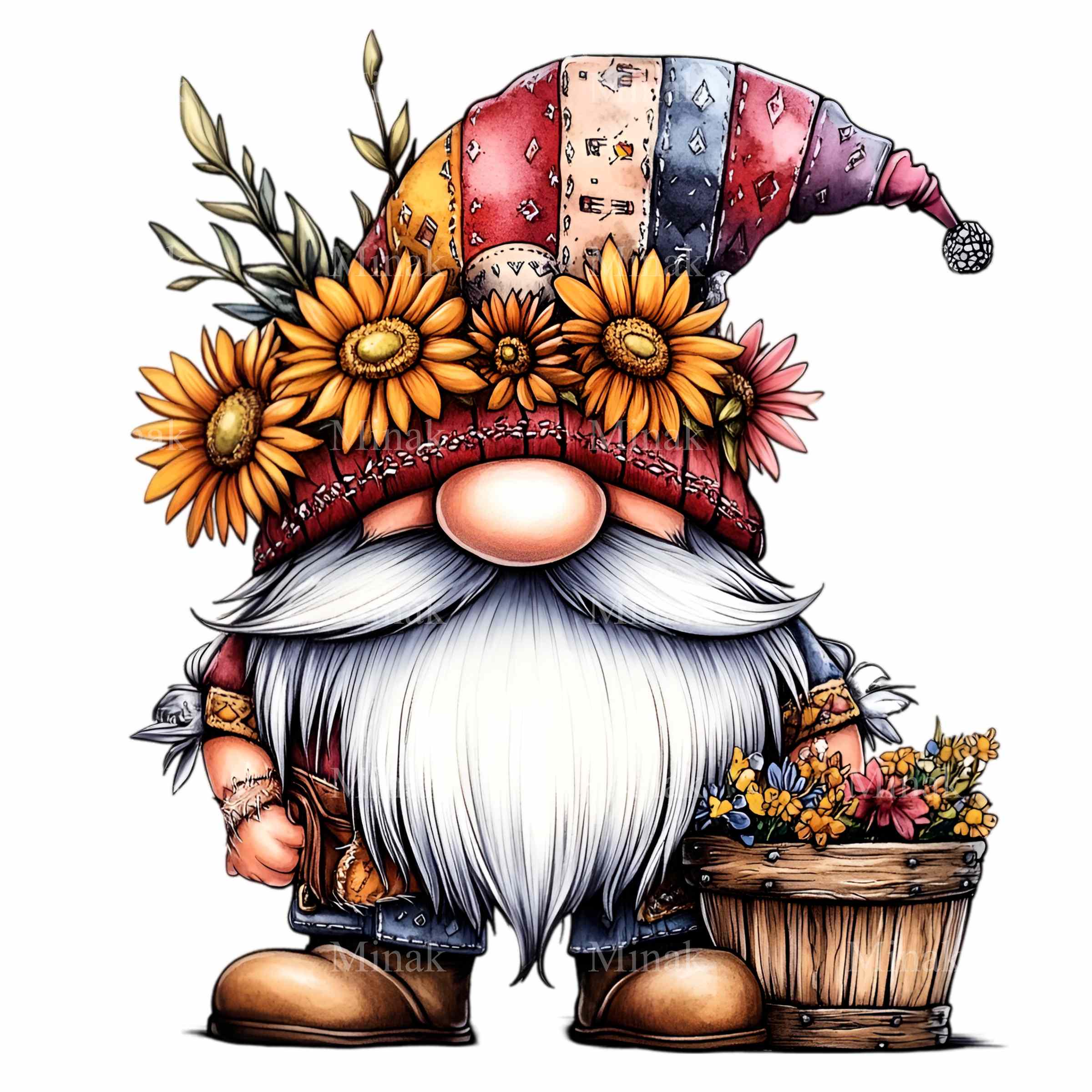 16 PNG Sunflower Gnome Patchwork Autumn Clipart, Fall Garden - Etsy