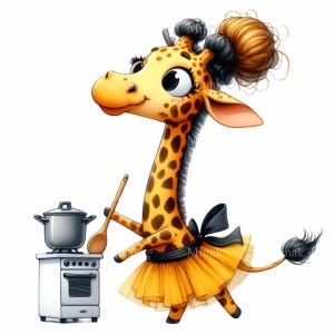 14 Cooking Giraffe in Tutu Clipart. Adorable Kitchen Giraffe PNG ...