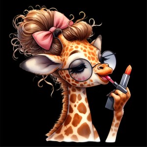 Glamorous Giraffe Applying Makeup Clipart | Adorable Giraffe Illustration 15 PNG | Perfect for ...
