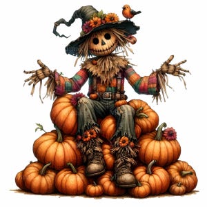 15 PNG Autumn Scarecrow Clipart – Cute PNG Design – Pumpkin Patch Fall ...
