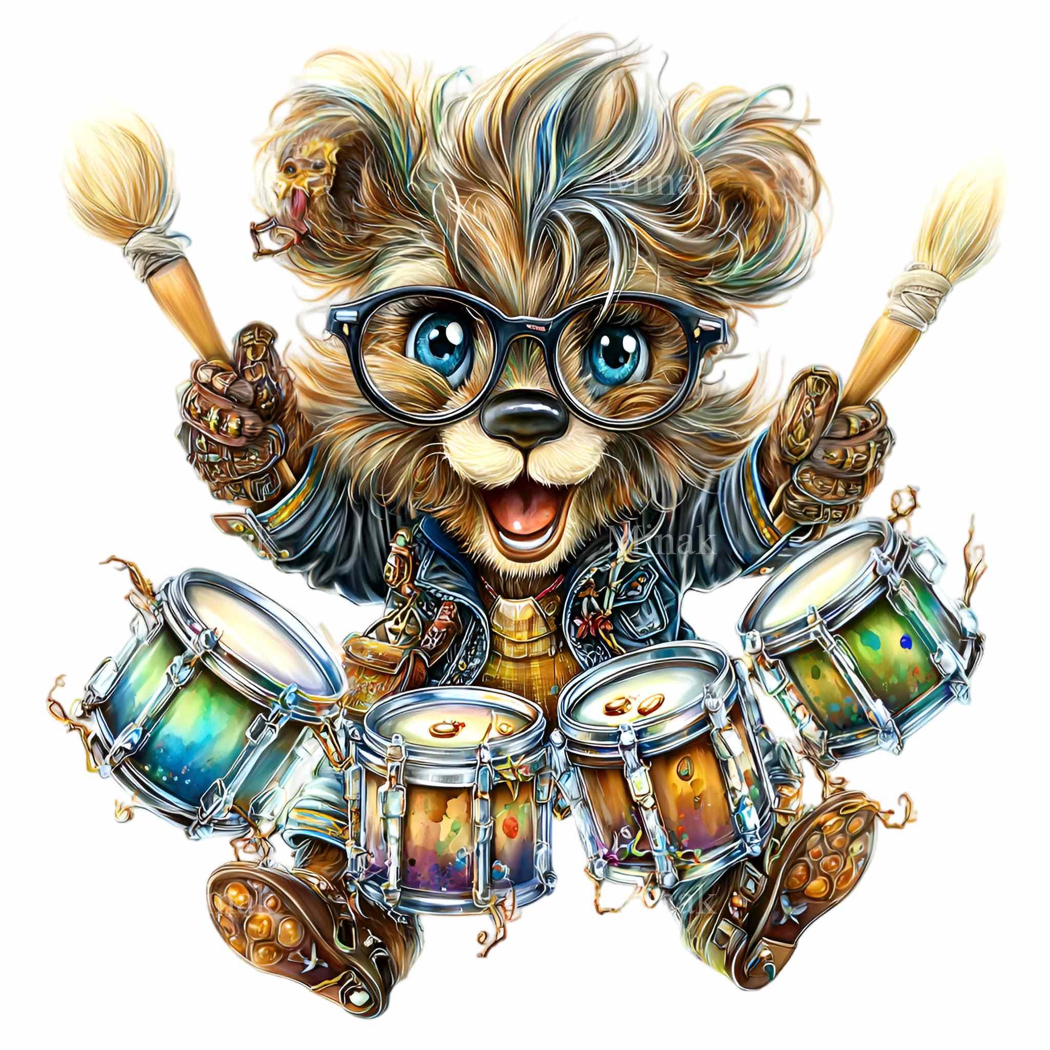 15 PNG Drummer Bear Clipart, Rock Music Character Illustration ...