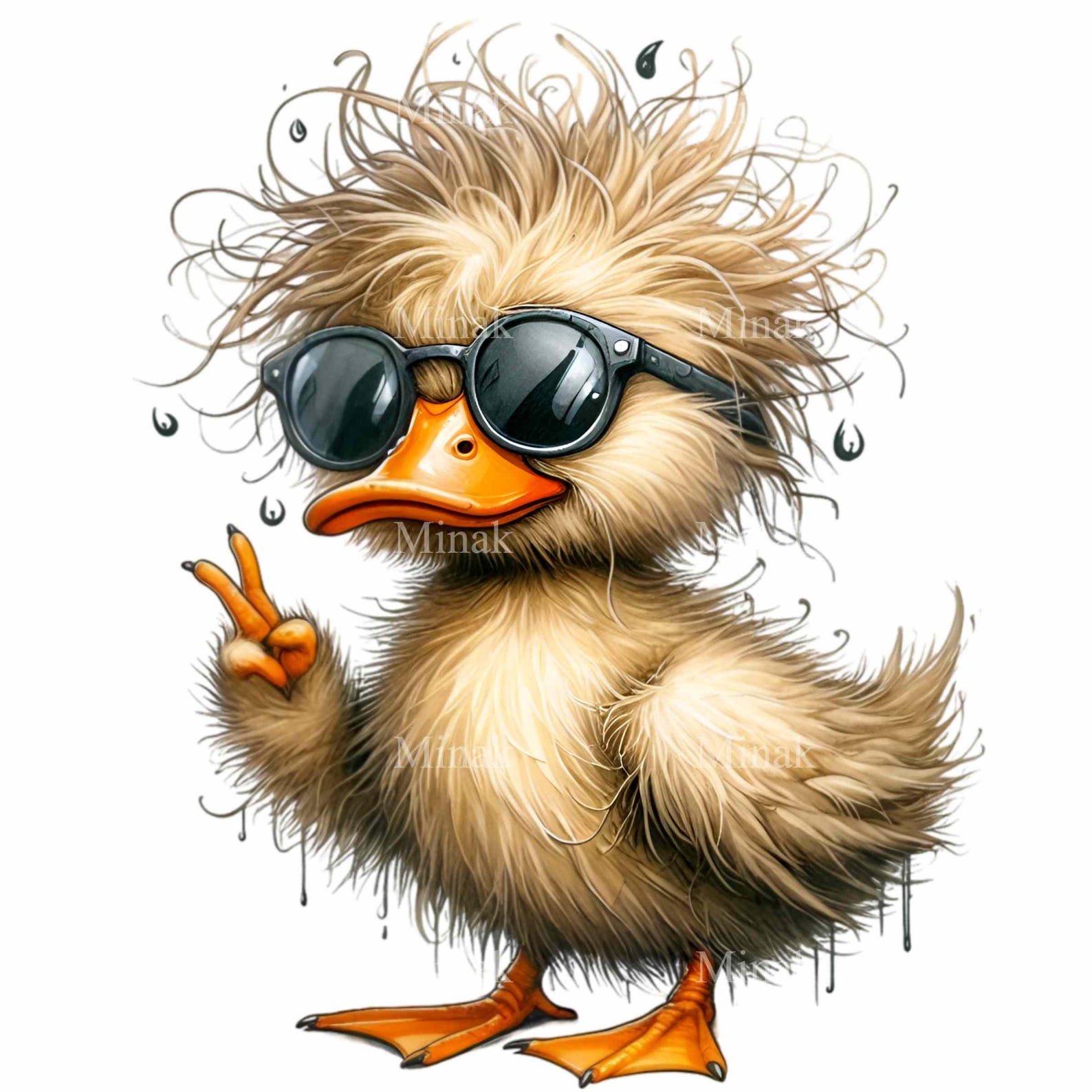 Cute Curly-haired Duck Clipart With Sunglasses, 12 Funny Cartoon Animal ...