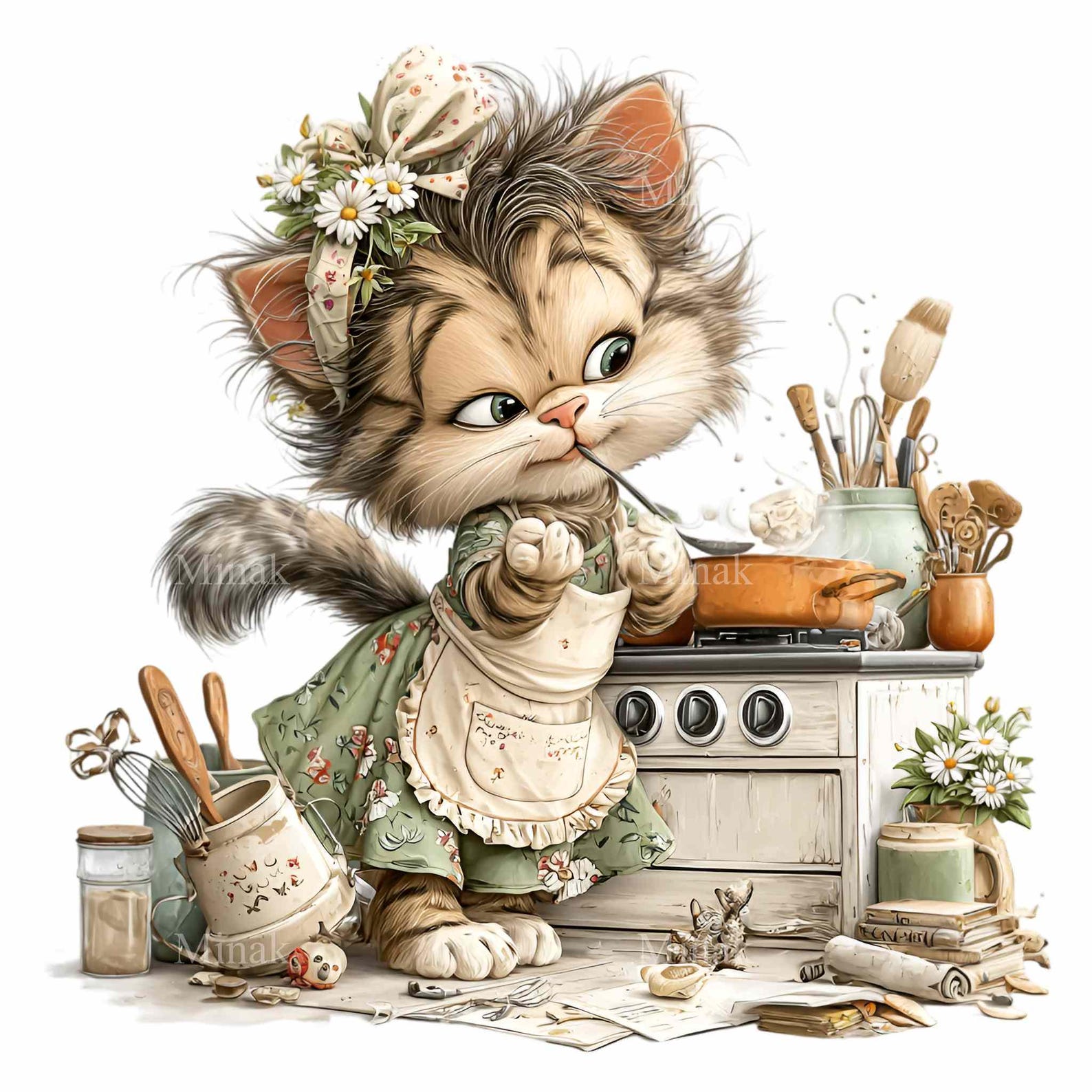 15 PNG Cooking Cat – Chef Kitten Clipart for Kids Recipe Cards ...