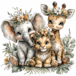 15 PNG Safari Jungle Animals Clipart – Elephant Lion Giraffe PNG for ...