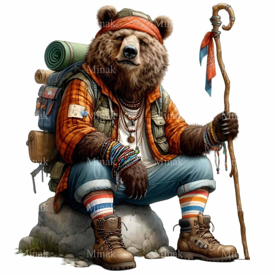 15 PNG Hiking Bear Clipart – Whimsical Forest Explorer With Backpack ...